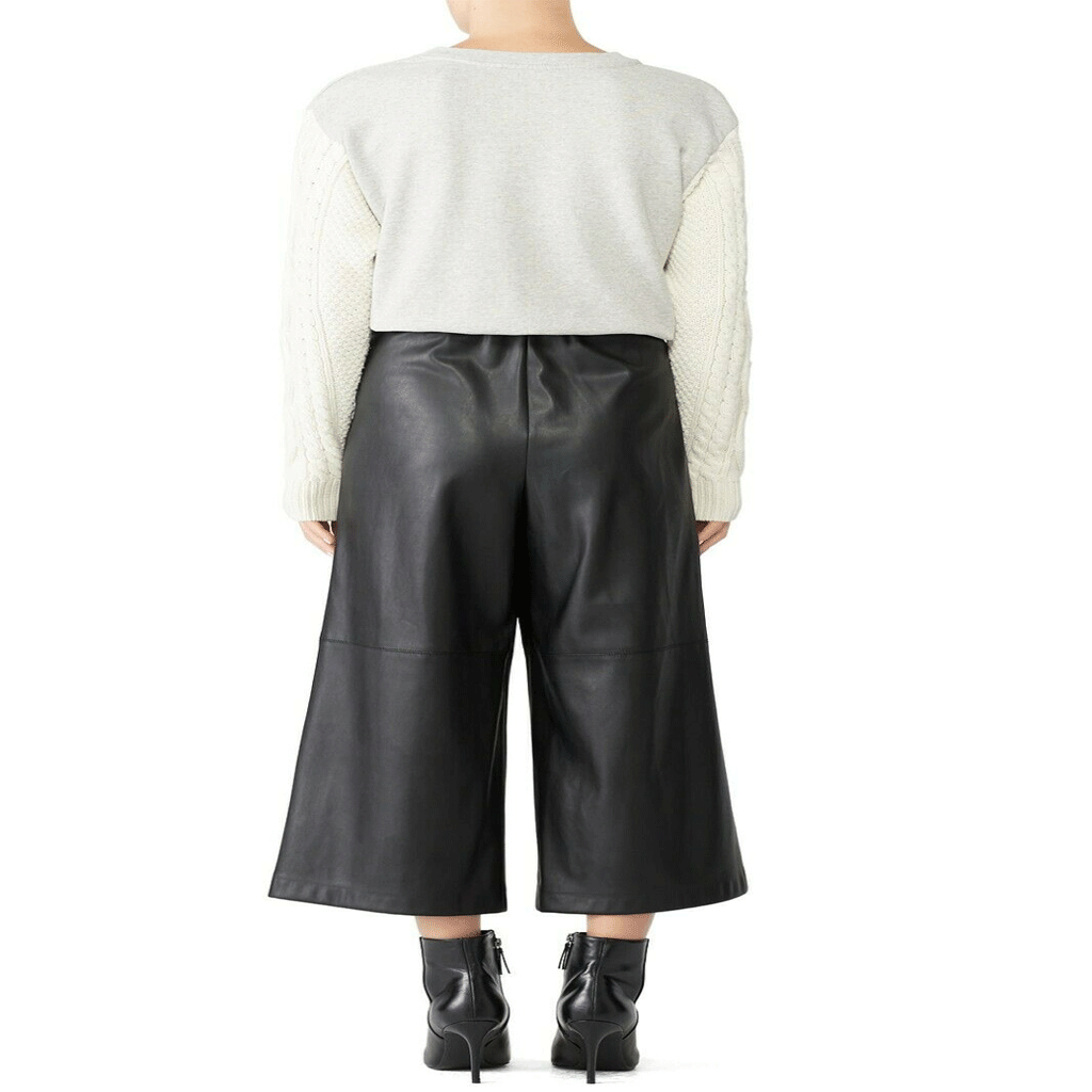 Women Genuine Black Leather Culotte Pants High Waisted Handmade Formal ...
