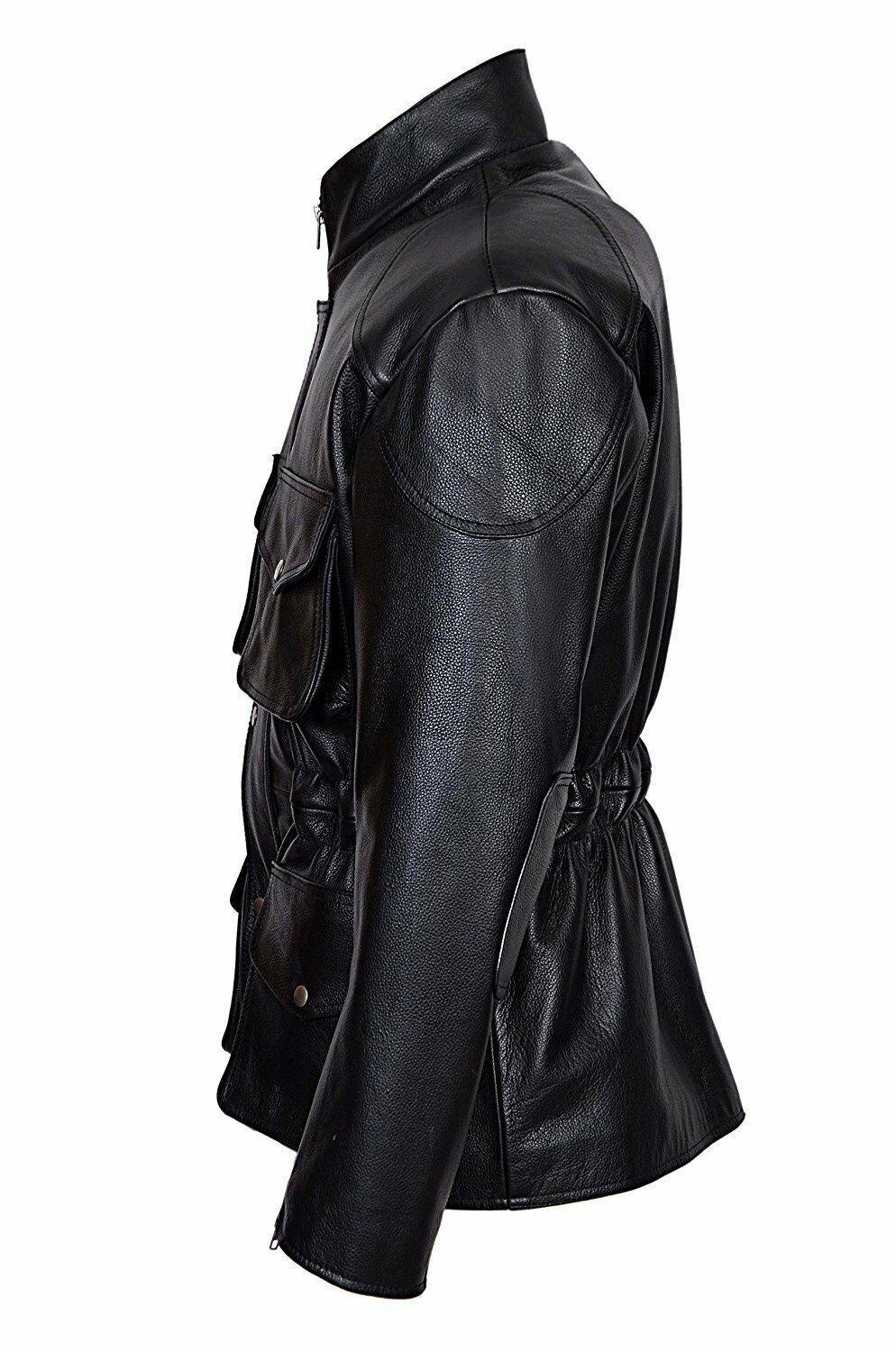 Men's Classic Police Style Black Leather Jacket